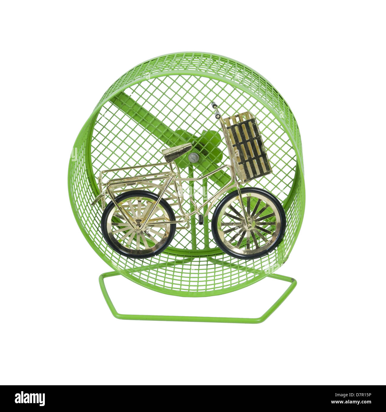 Golden bicycle used as a personal transportation in an exercise wheel ...