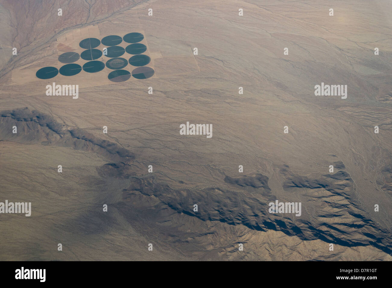 Abstract aerial view of desert mountains and agricultural fields Stock ...
