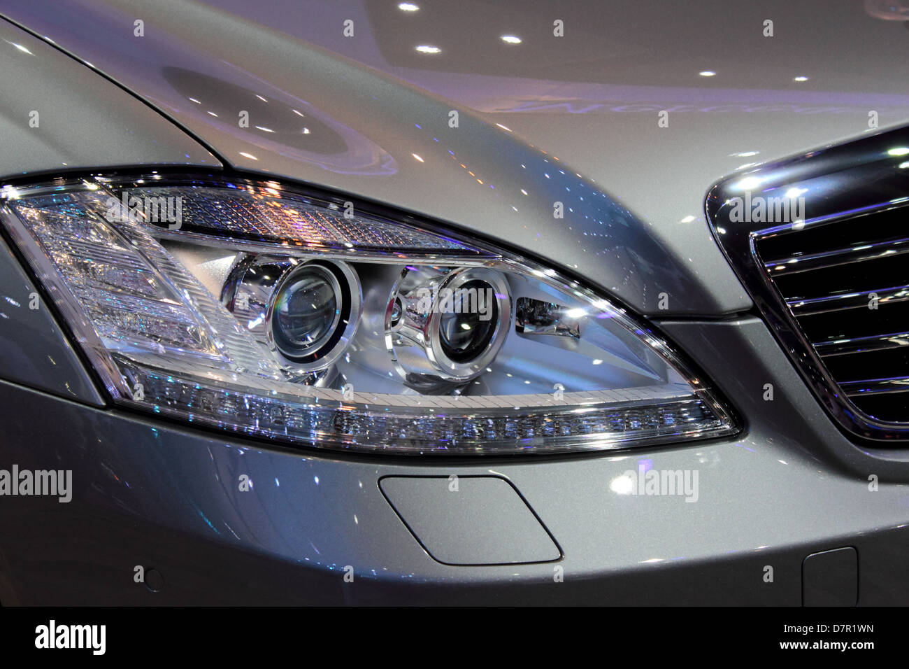 Detail of a trendy headlight from a modern car of european design ...