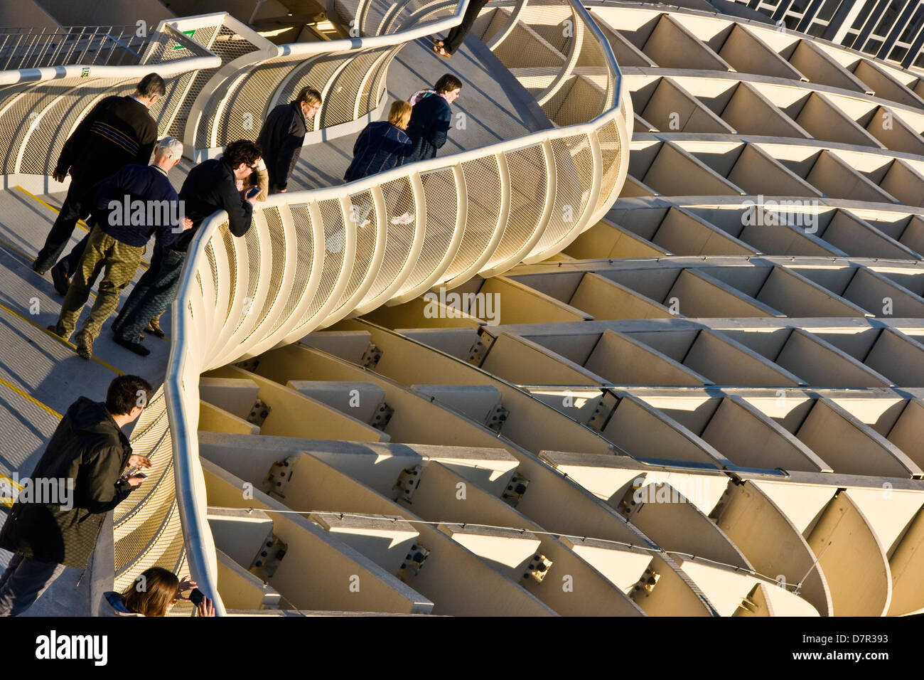Tourists on futuristic Metropol Parasol walkway Seville Andalusia ...
