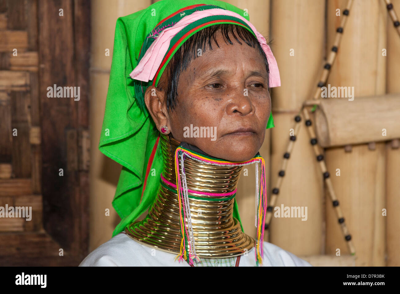 Woman with long neck from the Padaung tribe, Ywama village, Inle Lake ...
