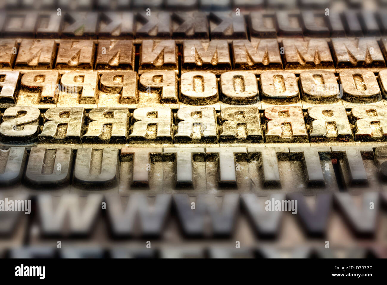 Metal printing setting, old letters made of lead for letterpress ...