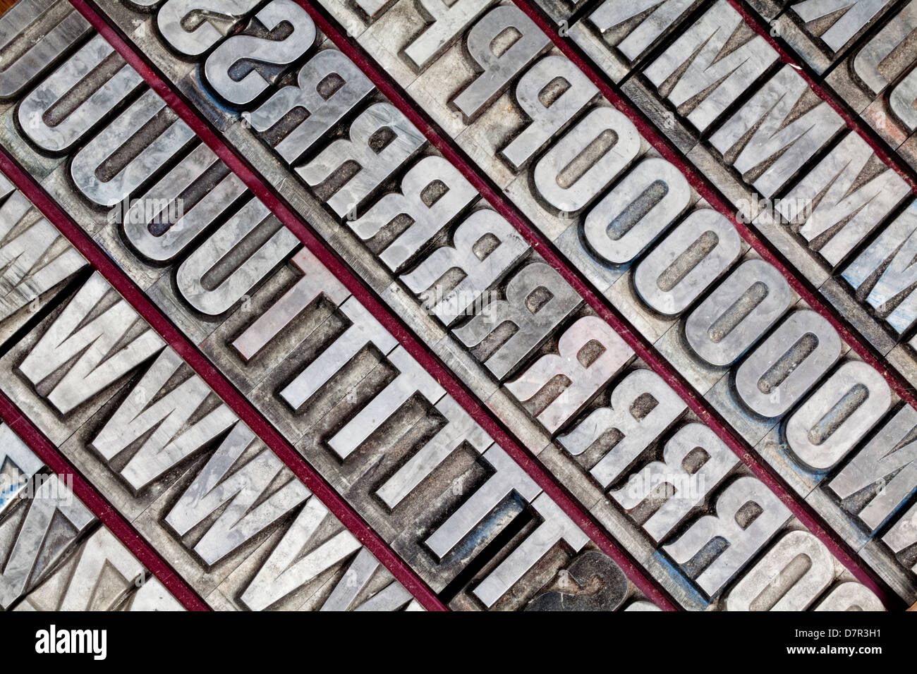 Hot metal printing setting, old letters made of lead for letterpress ...