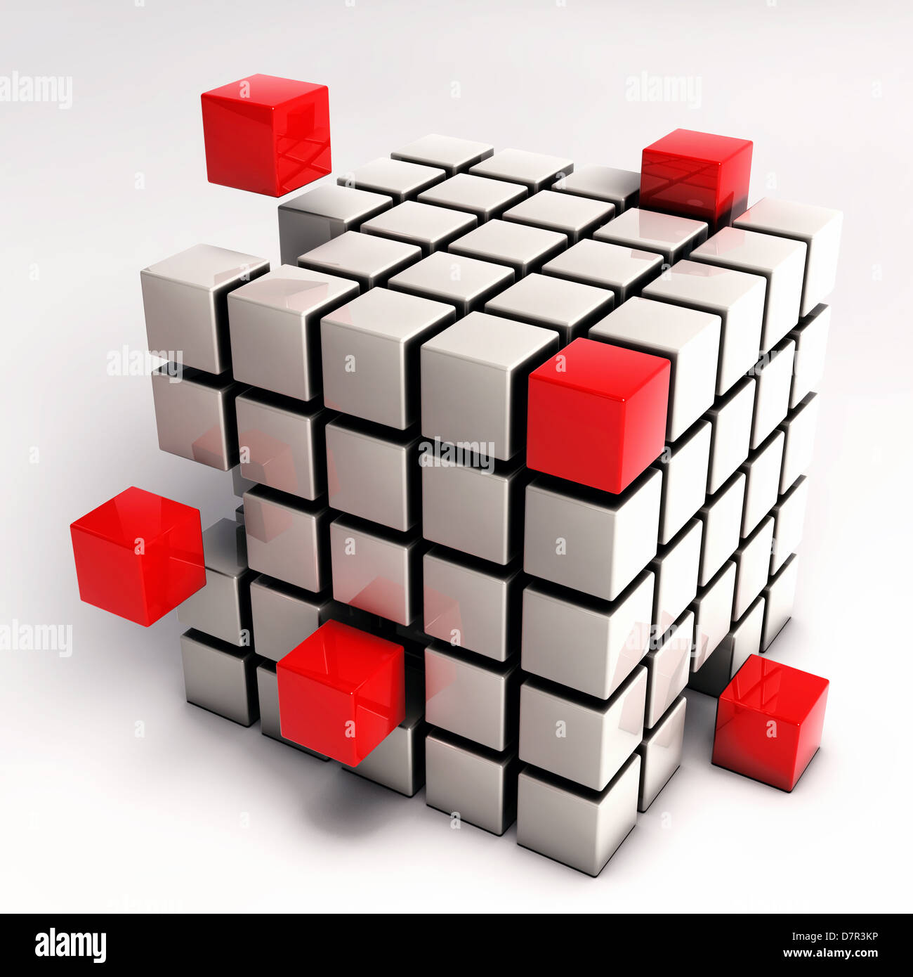 Abstract Cube Illustration - Red Cubes Separating from Single Cube Mesh ...