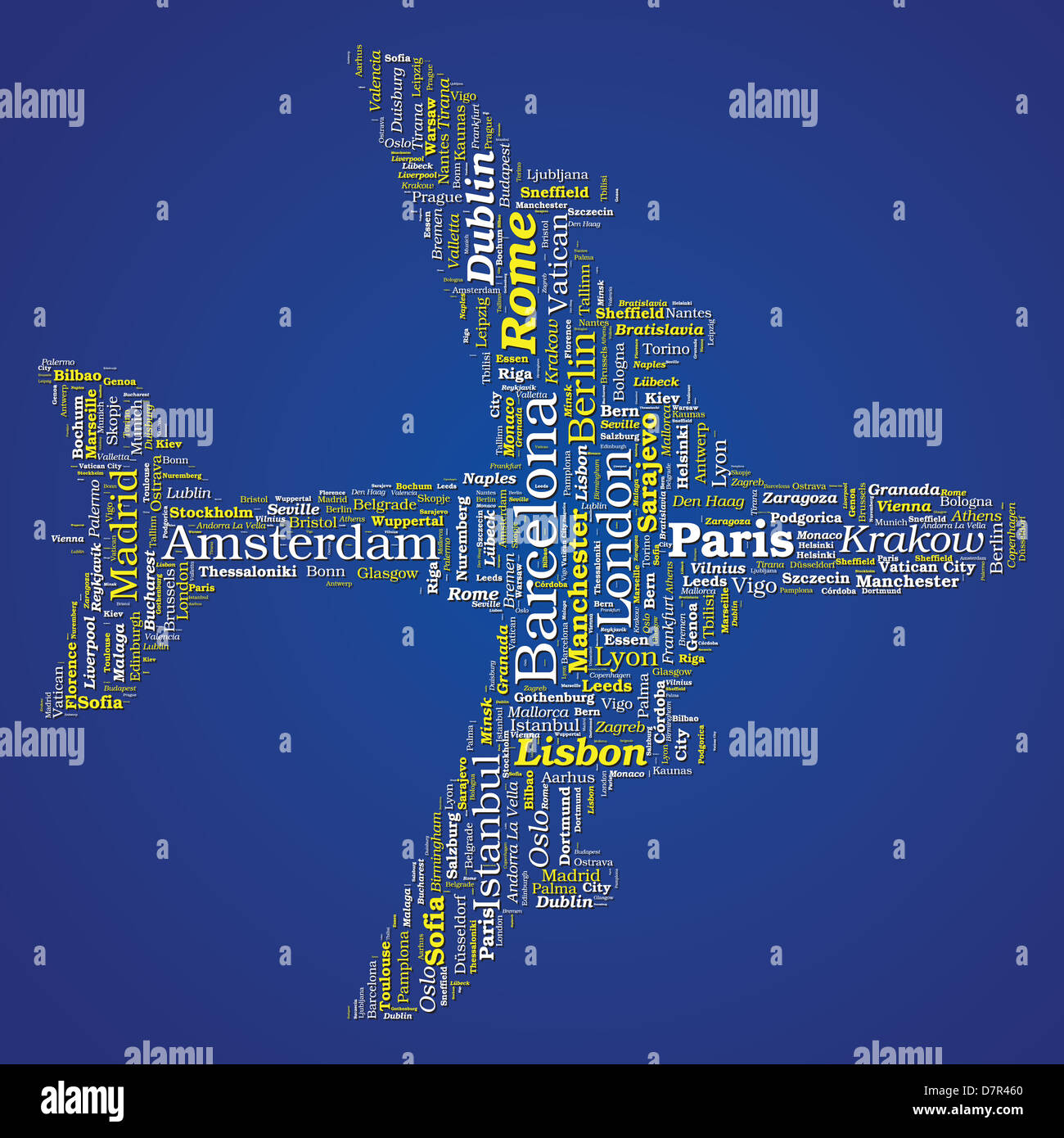 Airplane Shaped Vector Word Cloud - Travel Concept on blue background ...