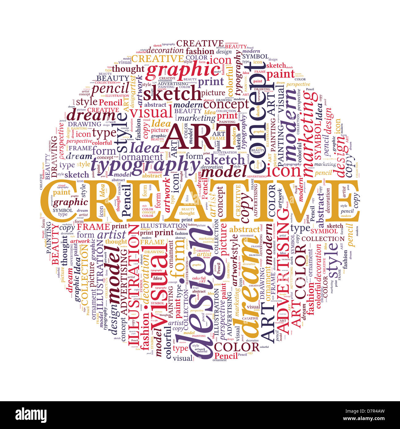 Creative Design Concept - Colorful Word Cloud in Circle Stock Photo - Alamy