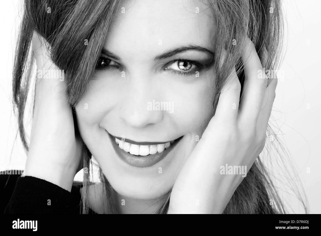 Woman close up face smile Black and White Stock Photos & Images - Alamy