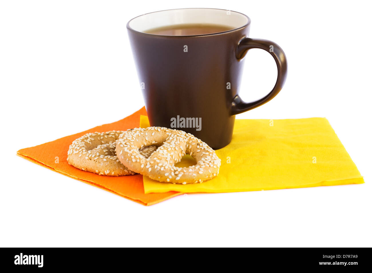 Cup of tea and rusks isolated on white background Stock Photo - Alamy