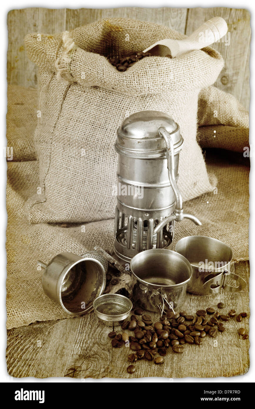 old coffee maker working portable to alcohol Stock Photo - Alamy