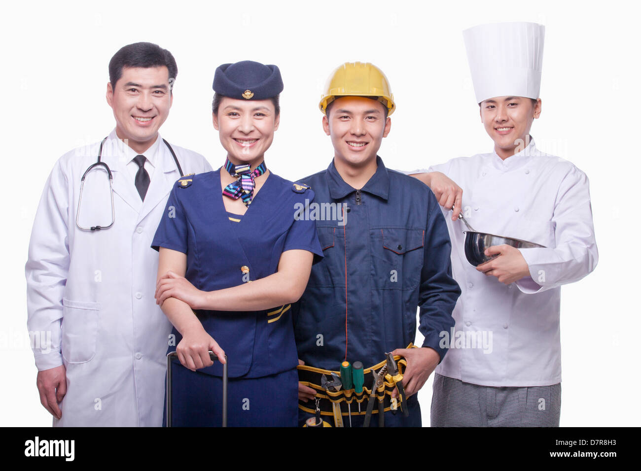Portrait of Doctor, Air Stewardess, Construction Worker, and Chef ...