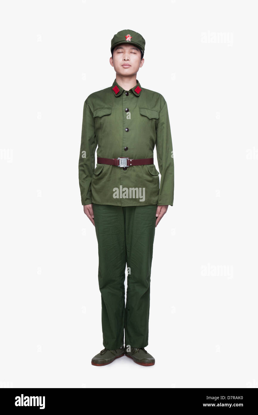 Chinese Soldier Standing with Eyes Closed Stock Photo - Alamy
