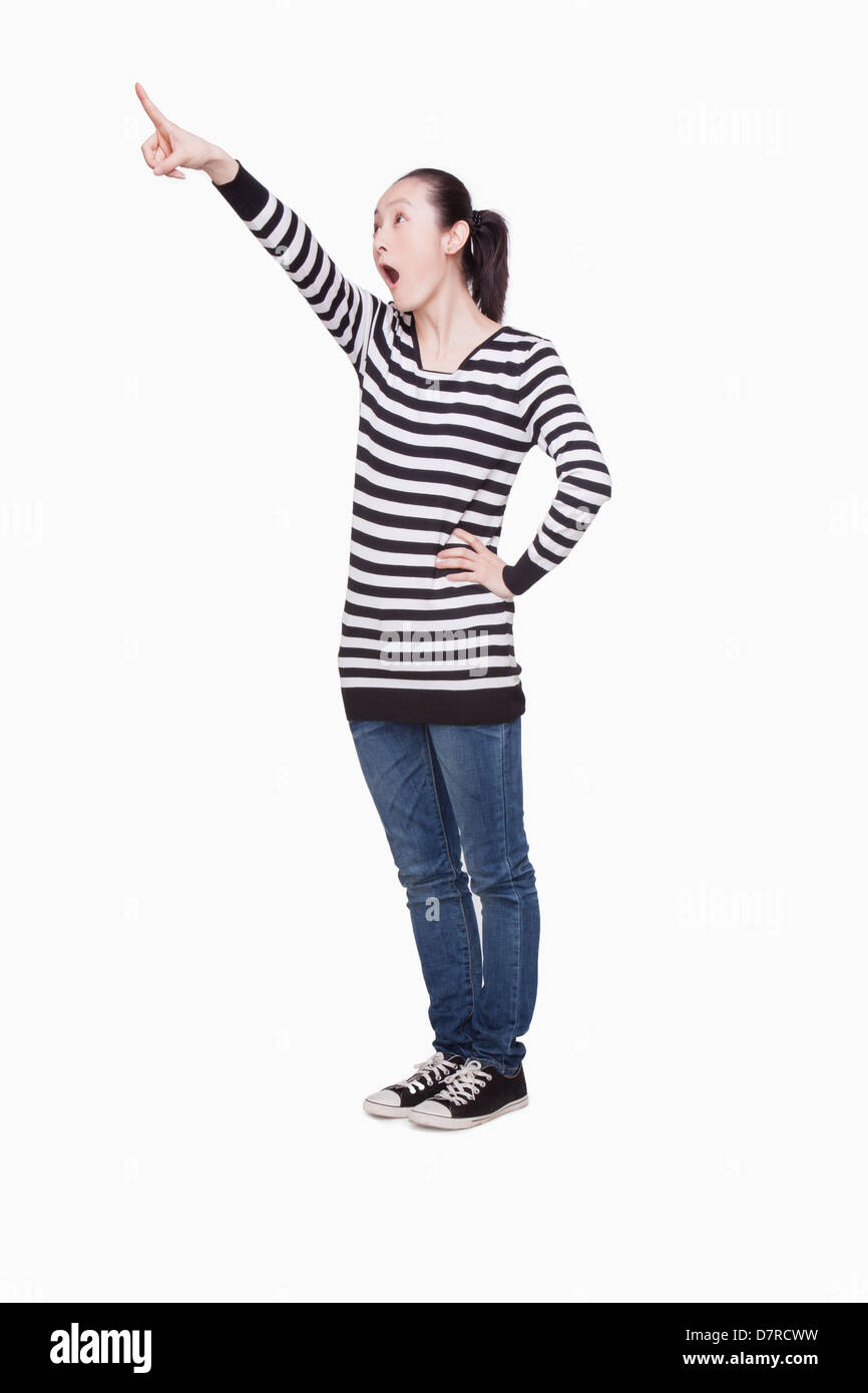 Young Woman Pointing Stock Photo - Alamy