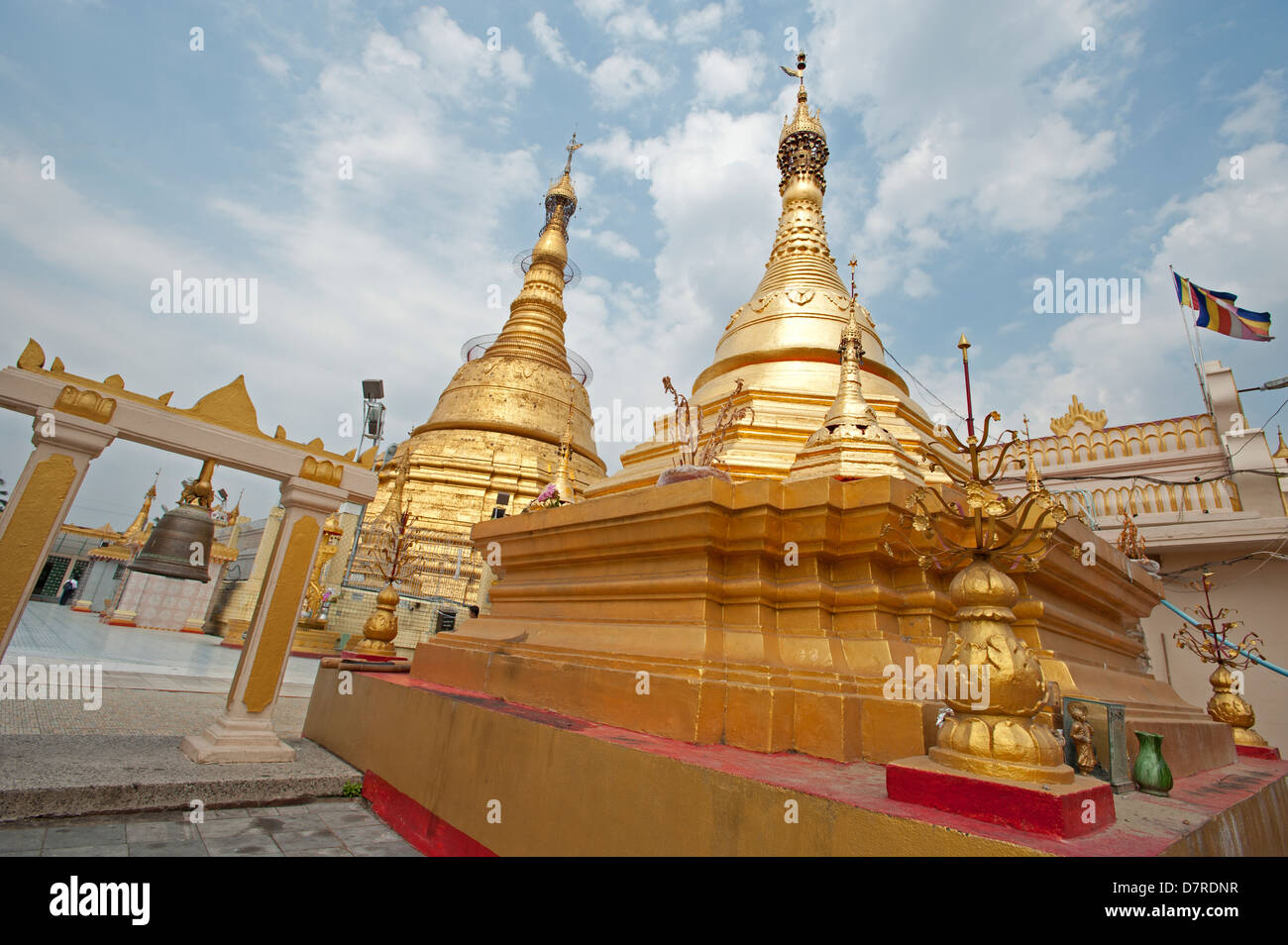 Golden spires point to the skies at the Botataung Pagoda Yangon Myanmar ...