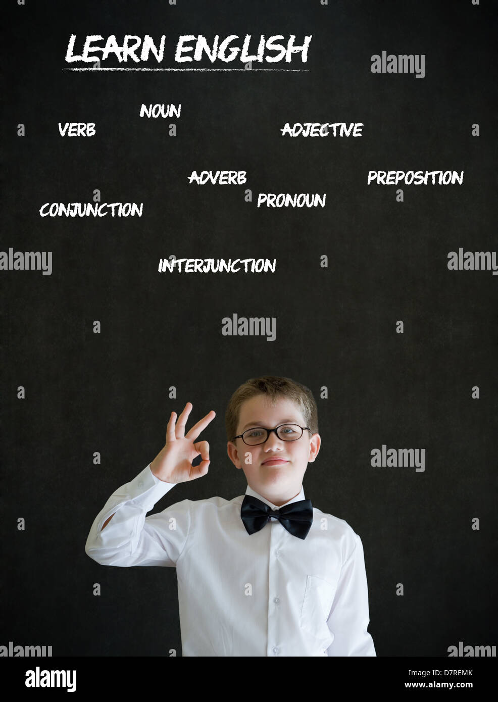 All ok or okay sign boy dressed up as business man with learn English ...