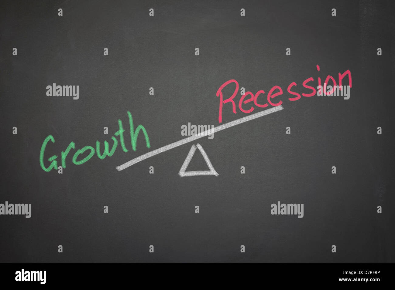 A drawing depicting the balance of growth and recession on a blackboard ...