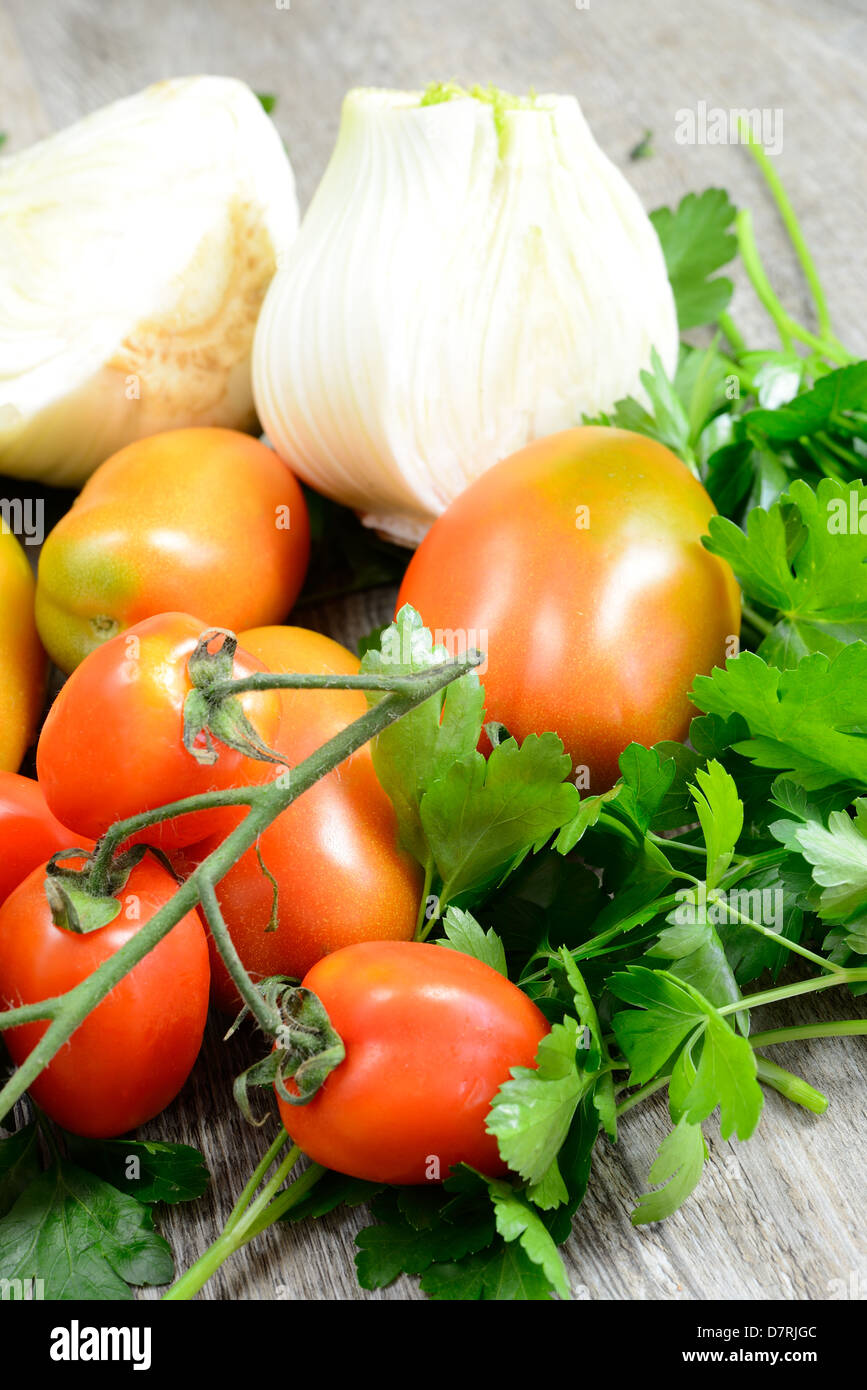 fresh and natural vegetables with fennel,tomatoes,and herbs Stock Photo ...