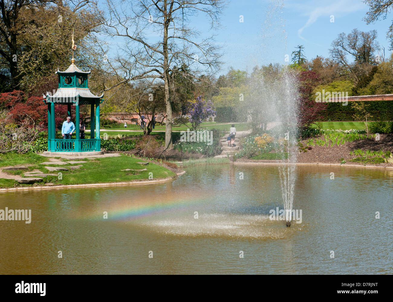 Fountain and a Pegoda in the Water Garden at Cliveden House, National ...