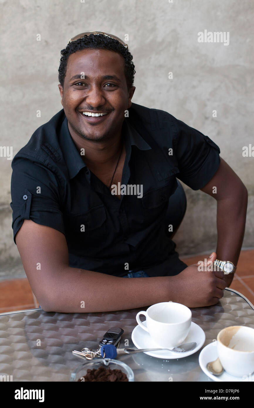 Customers at a pavement cafe in a new mall, Addis Ababa, Ethiopia Stock ...