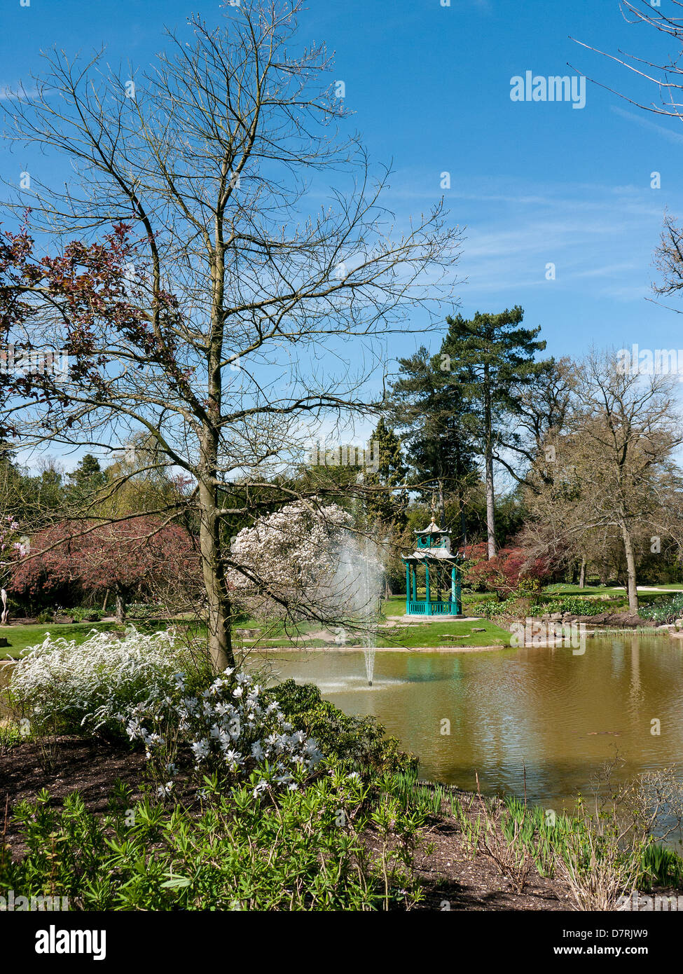 Fountain and a Pegoda in the Water Garden at Cliveden House, National ...