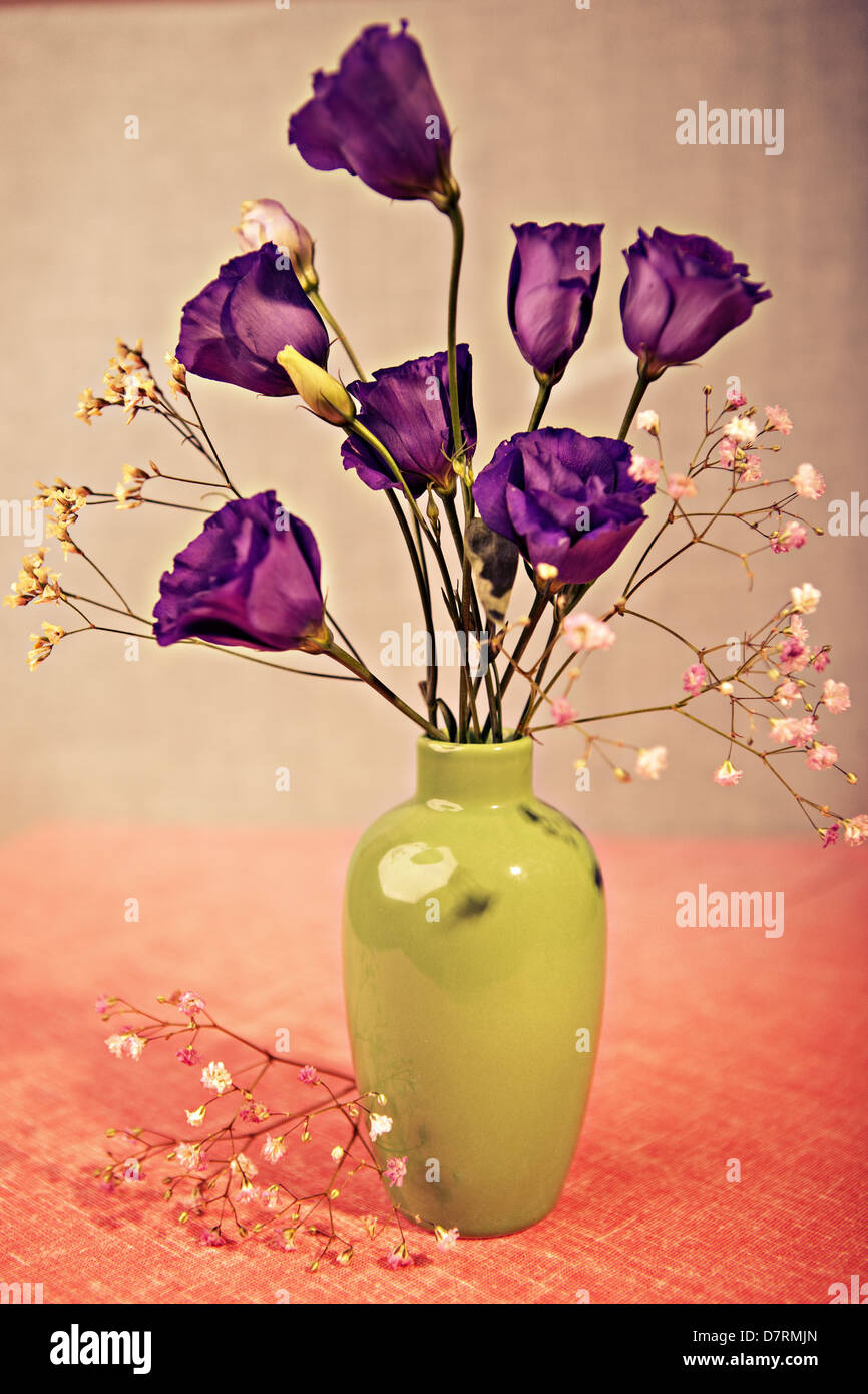 close up shot of Eustoma flowers in the vase Stock Photo - Alamy