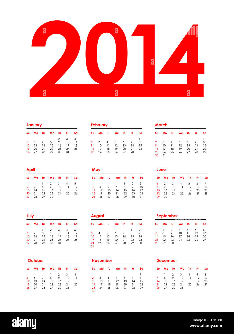 special red calendar for 2014 Stock Photo - Alamy