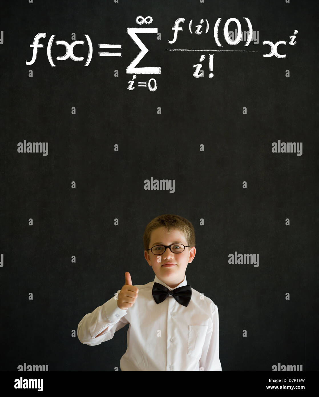 Thumbs up boy dressed up as business man with maths equation on ...