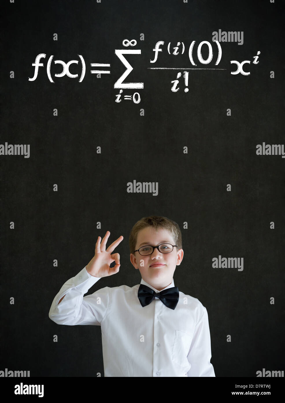 All ok or okay sign boy dressed up as business man with maths equation ...