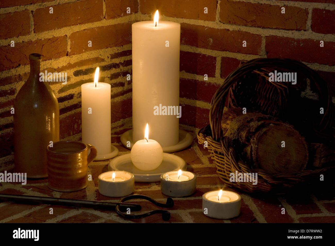 interior design / candles in inglenook Stock Photo - Alamy