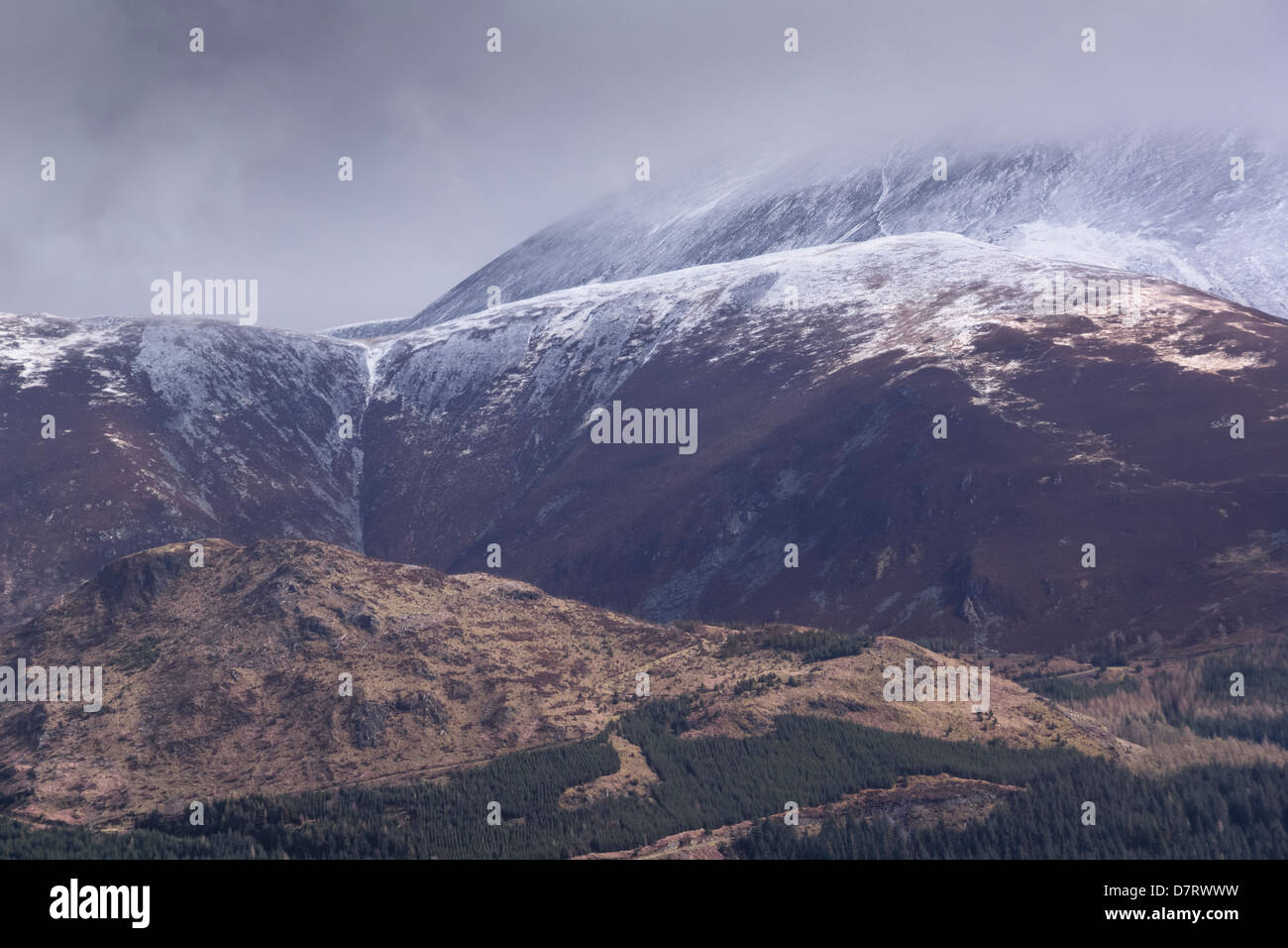 Summit of Skiddaw in the Lake District after a late snow shower in ...