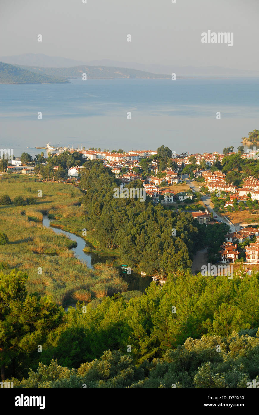 AKYAKA, TURKEY. An elevated view of the town, the Azmak River, the ...