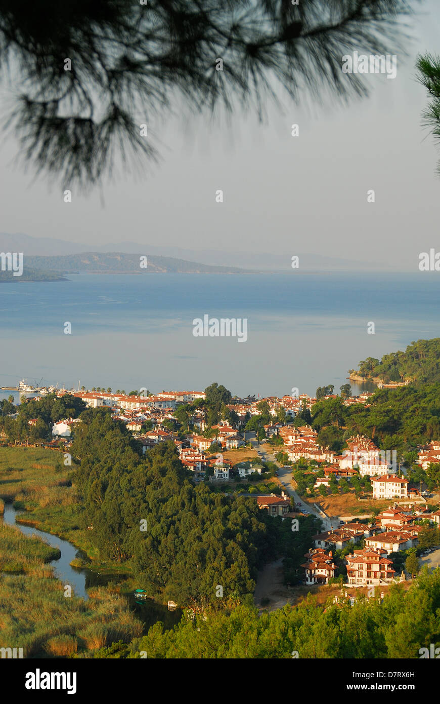 AKYAKA, TURKEY. An elevated view of the town, the Azmak River, the ...