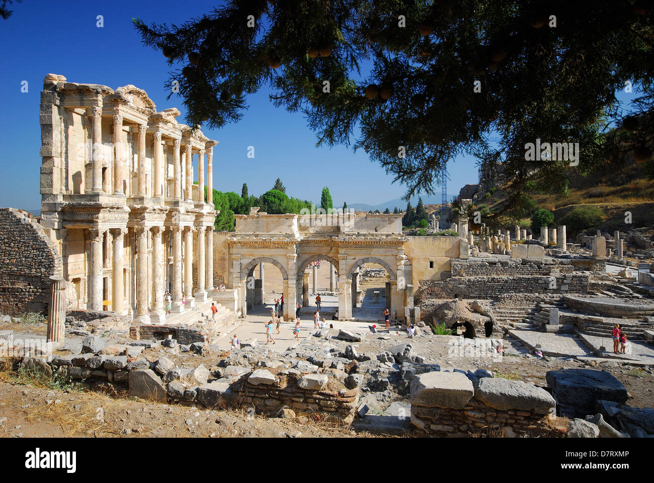 EPHESUS (EFES), TURKEY. The Library of Celsus and Hadrian's Gate. 2011 ...