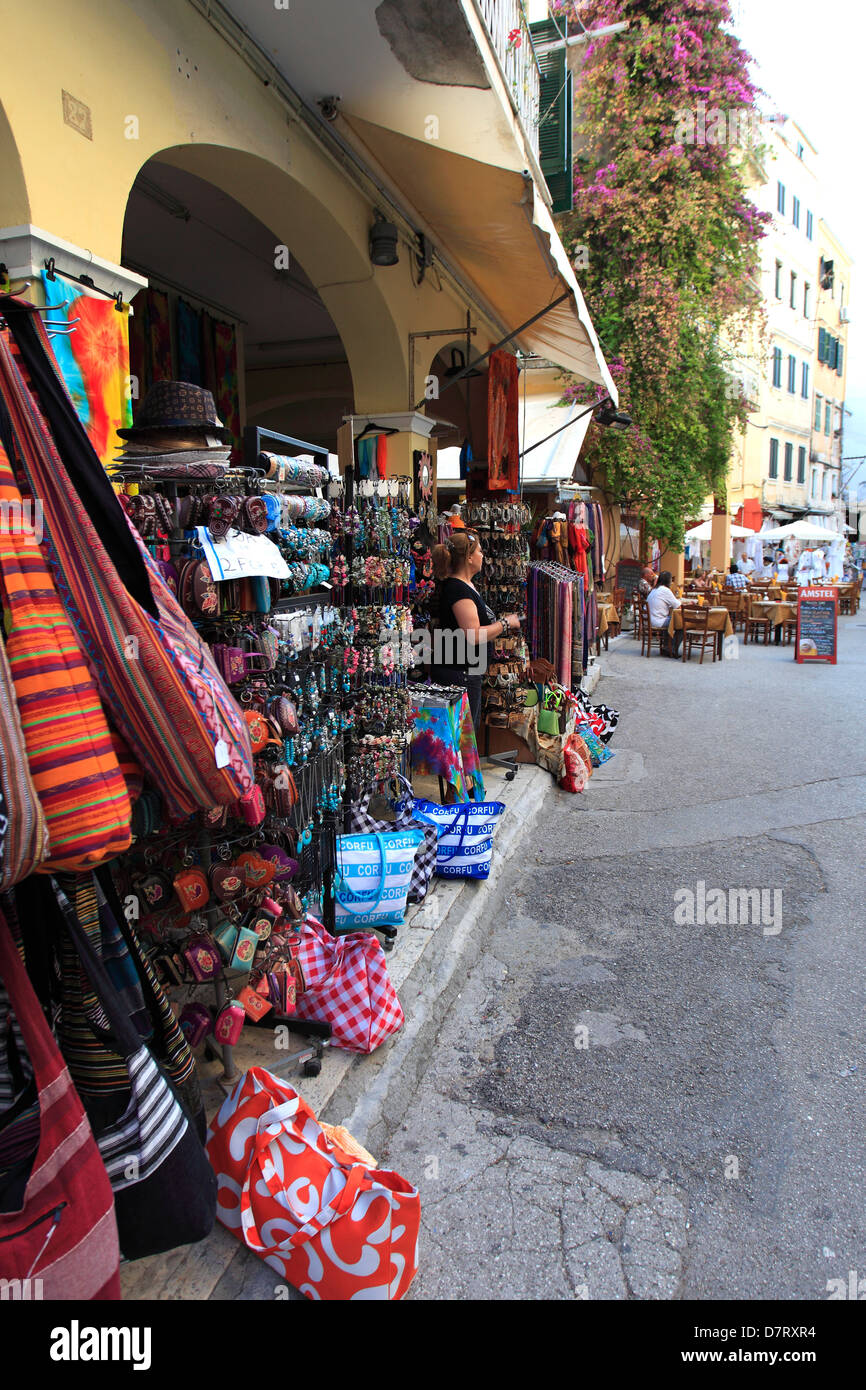 Tourist shops in the Jewish Quarter, Corfu Town, Corfu Island, Greece ...