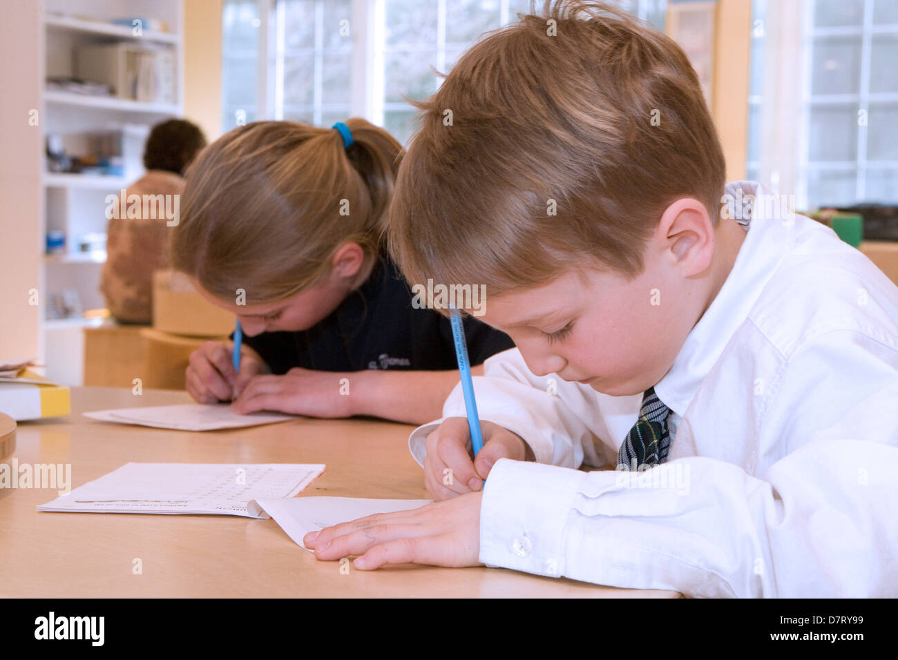 young pupils complete exercise in classroom Stock Photo - Alamy