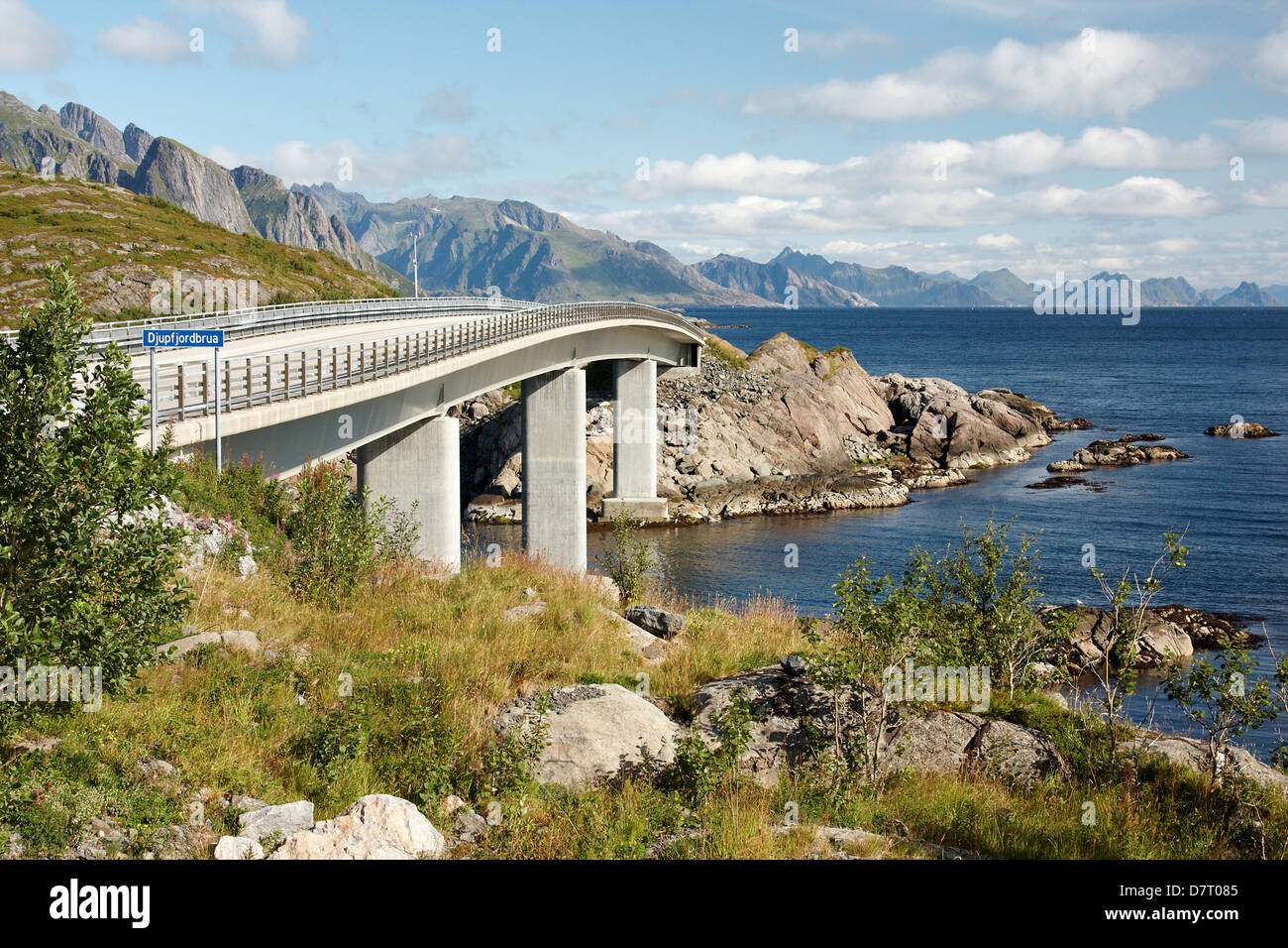 Djupfjord bridge near Reine on Lofoten islands in Norway Stock Photo ...