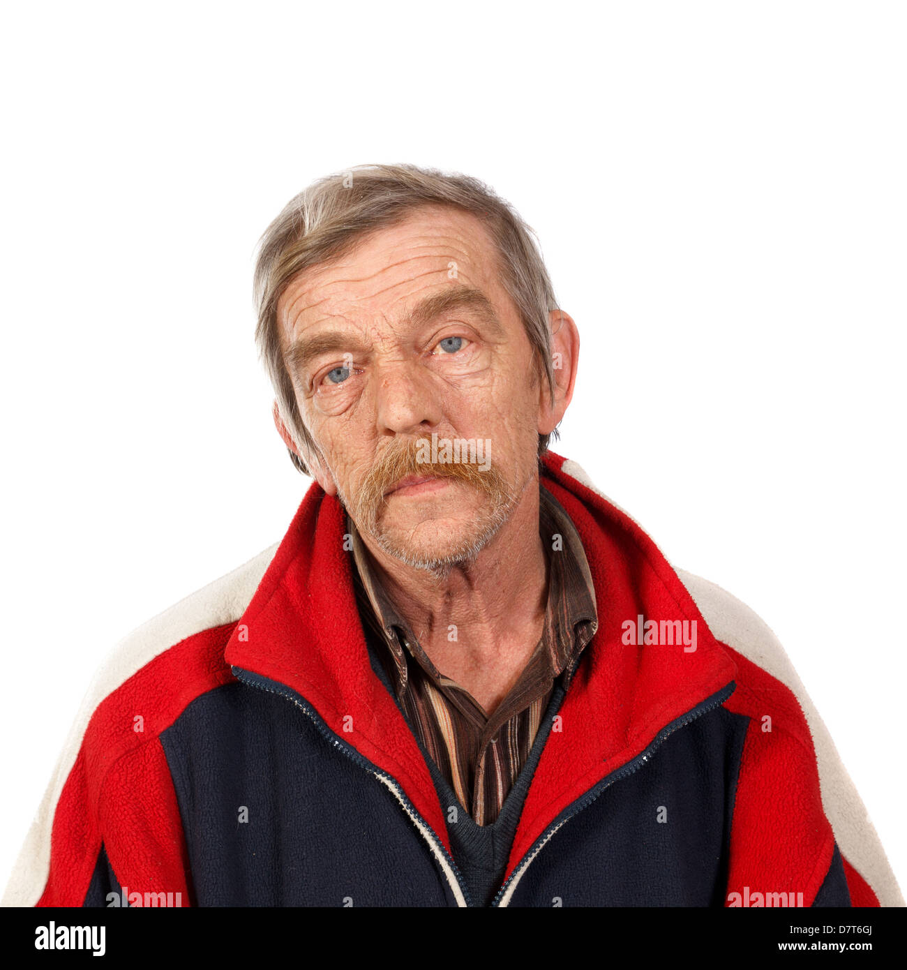 Real old man portrait against white background Stock Photo - Alamy