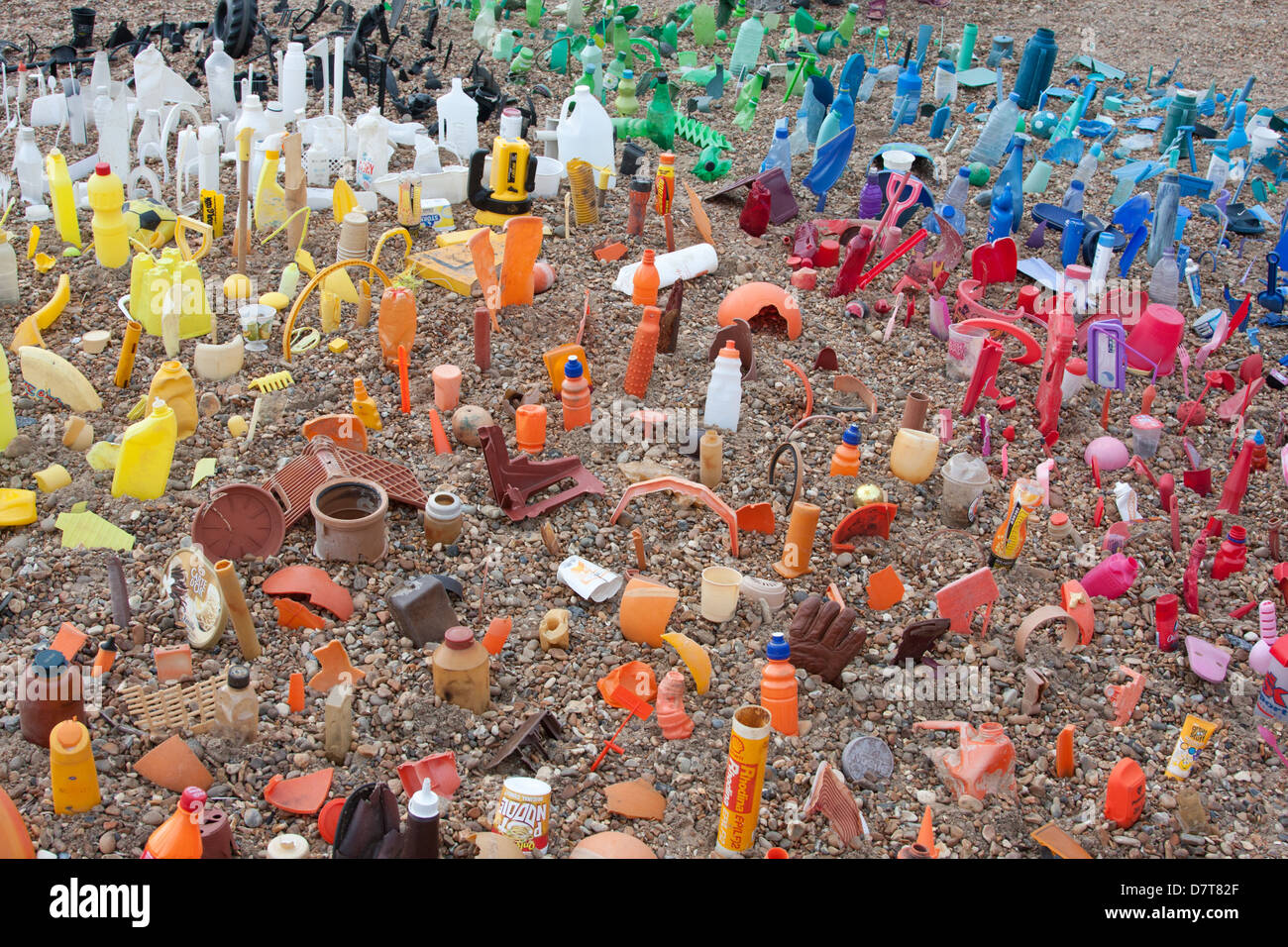 An artist display using litter on Felixstowe beach Stock Photo - Alamy