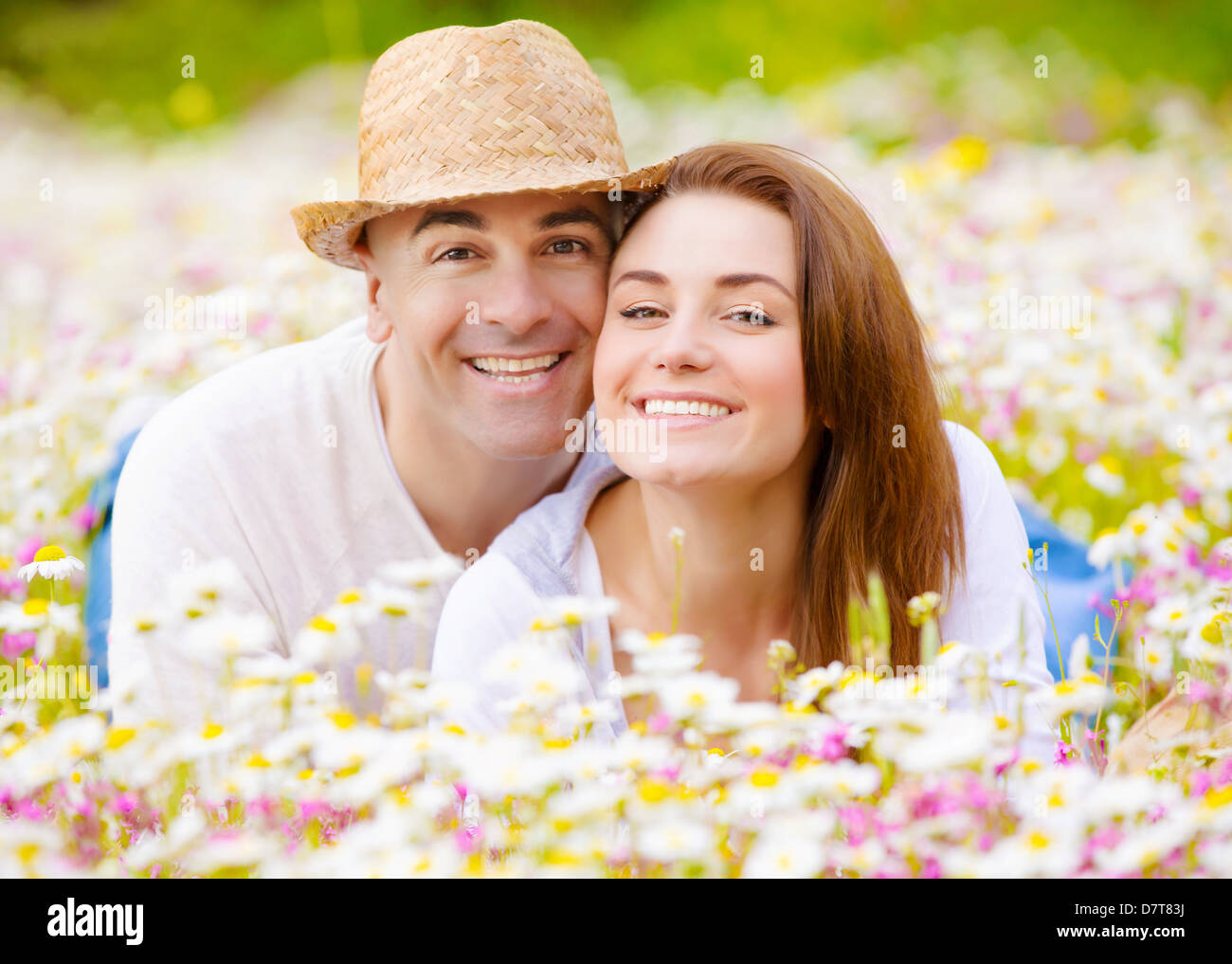 Romantic couple having fun at spring park, cheerful family enjoys ...