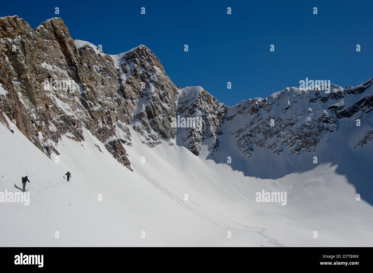 Skiers traversing in Mill B South Fork. Uinta-Wasatch-Cache National ...
