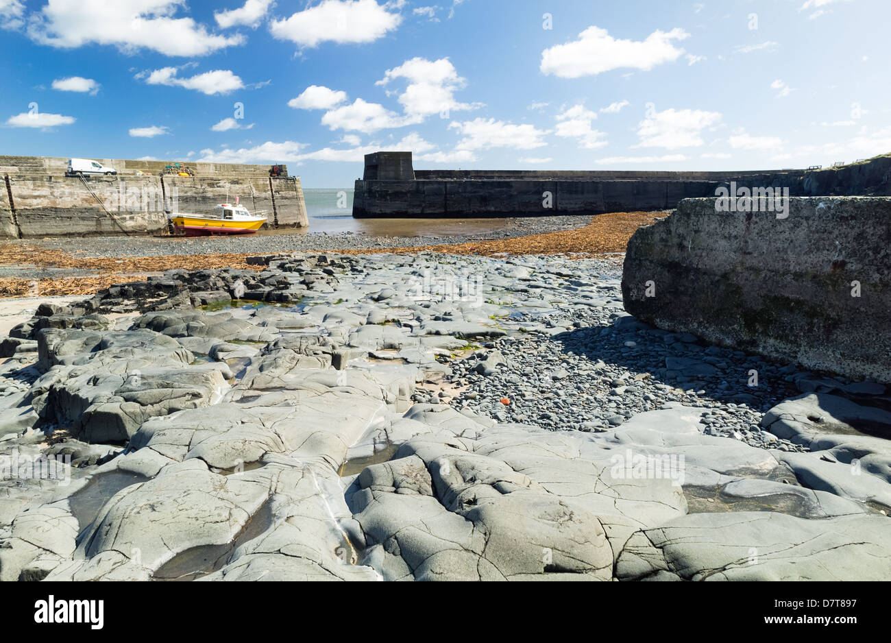 The harbour at the small fishing village of Craster in Northumberland ...