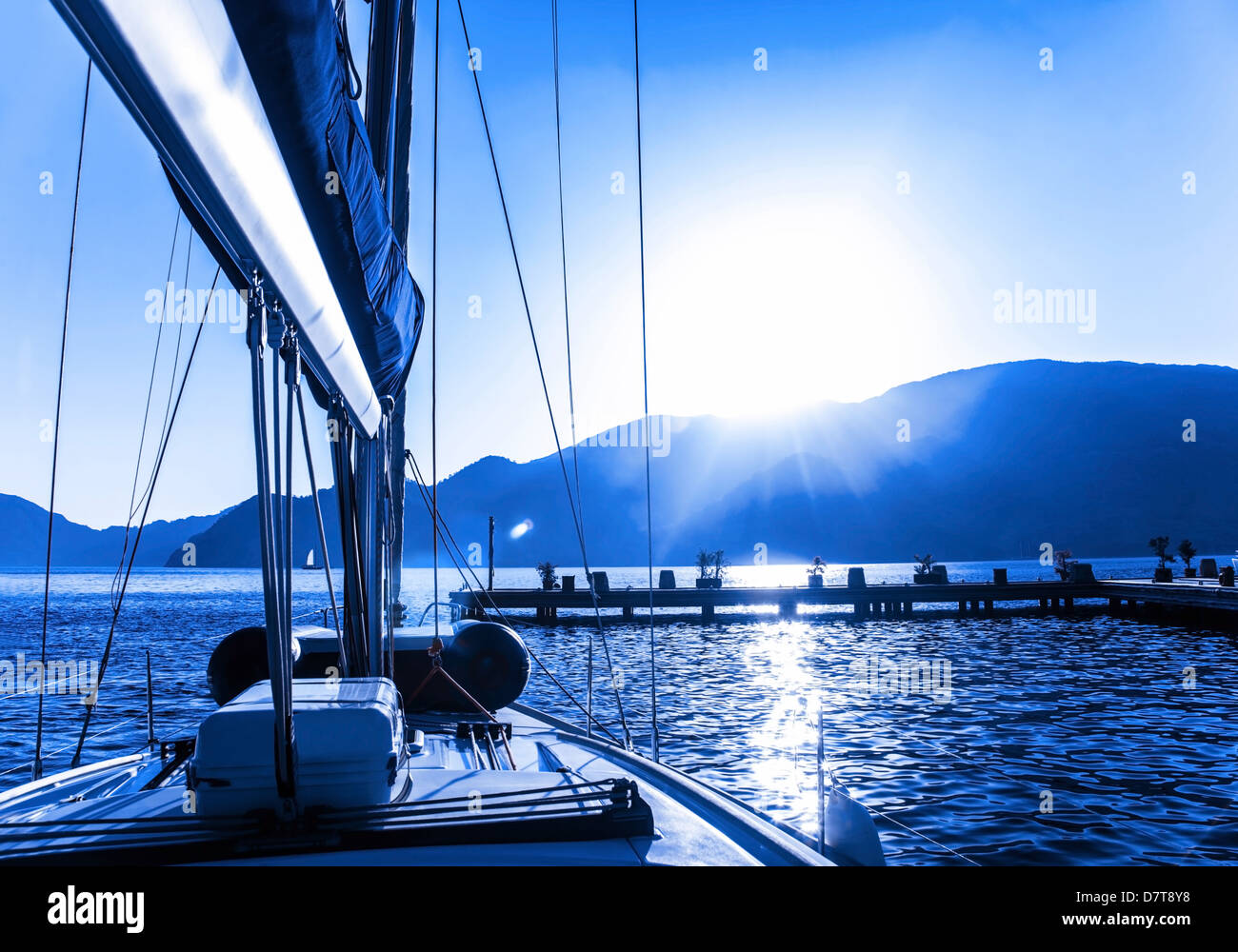 Luxury sail boat on the sea, sun down, beautiful seascape, summer ...