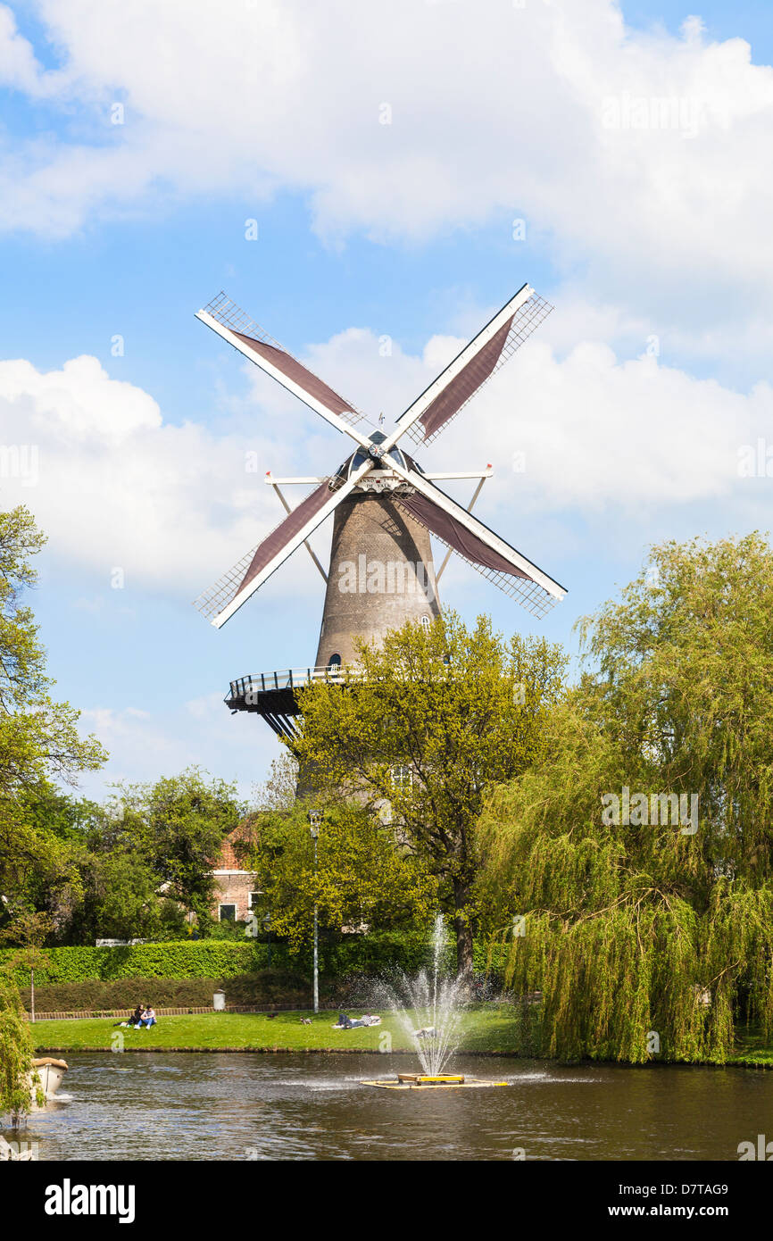 Leiden Holland, in spring - traditional Windmill museum De Valk on the ...