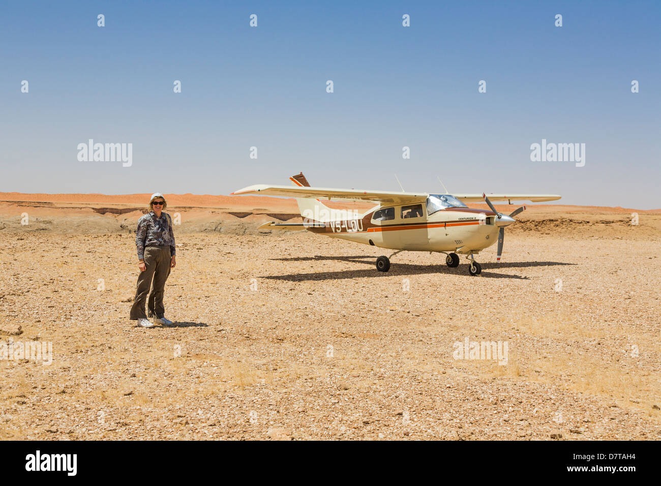 Namibia - light aircraft landed in desert (note: model release ...