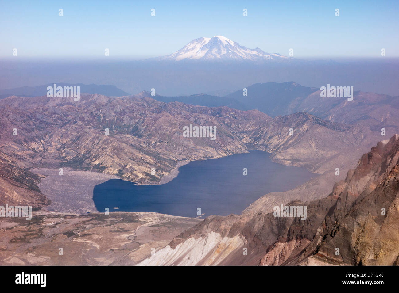Washington. Spirit Lake and Mount Rainier seen from Mount Saint Helens ...