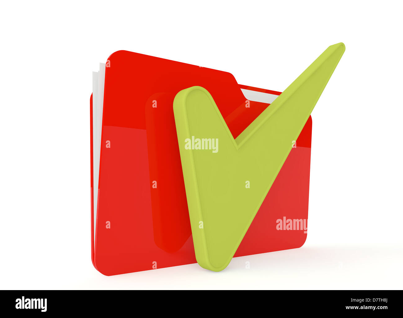 3d image of red file folder with a right sign on white Stock Photo - Alamy