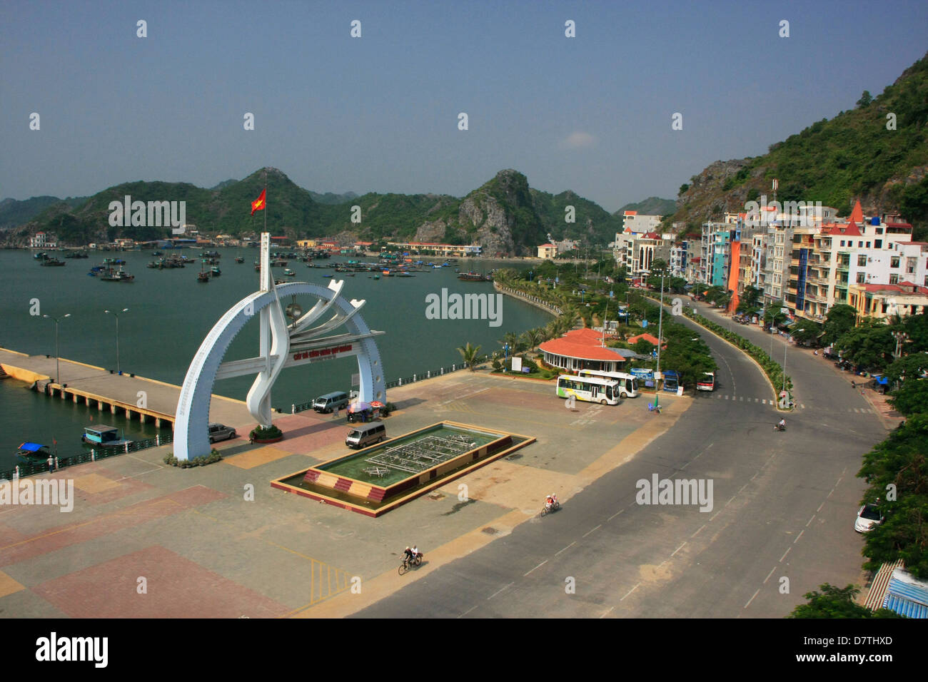 Cat Ba town waterfront, Halong Bay, Vietnam Stock Photo - Alamy