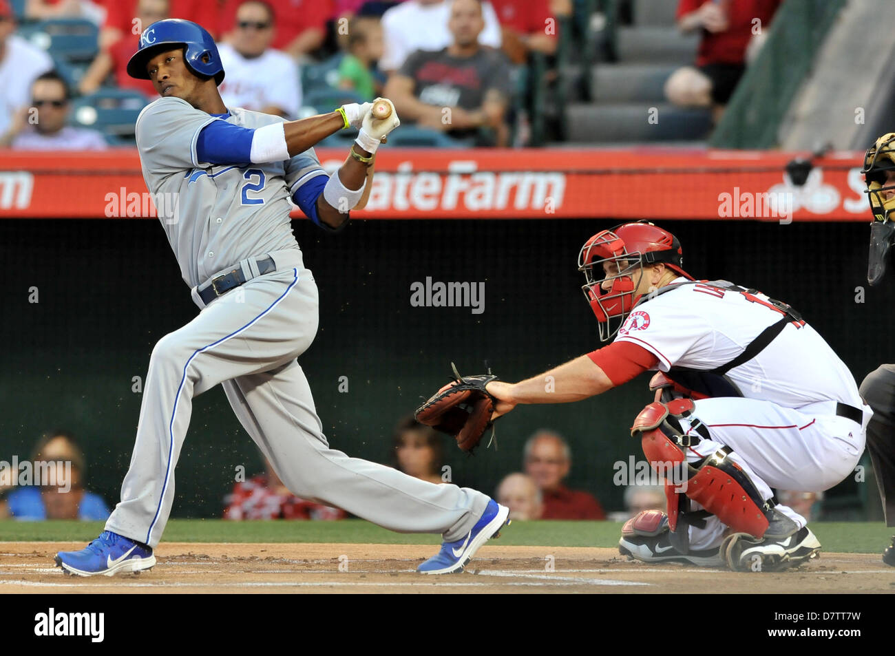 May 13 2013 Anaheim, CA..Royals' Alcides Escobar #2 makes contact ...