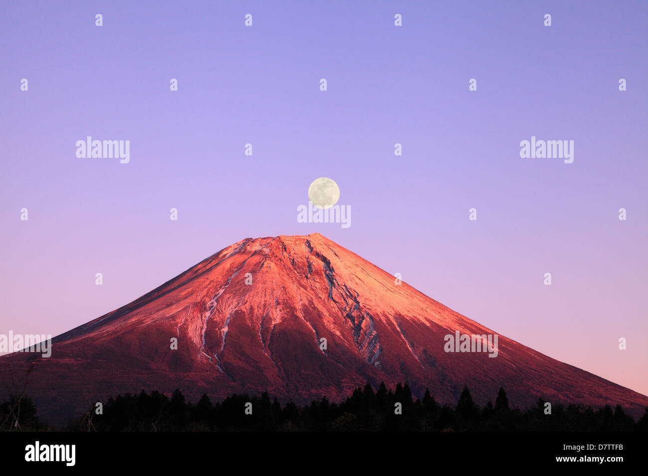 Mount Fuji and full moon, Shizuoka Prefecture Stock Photo - Alamy