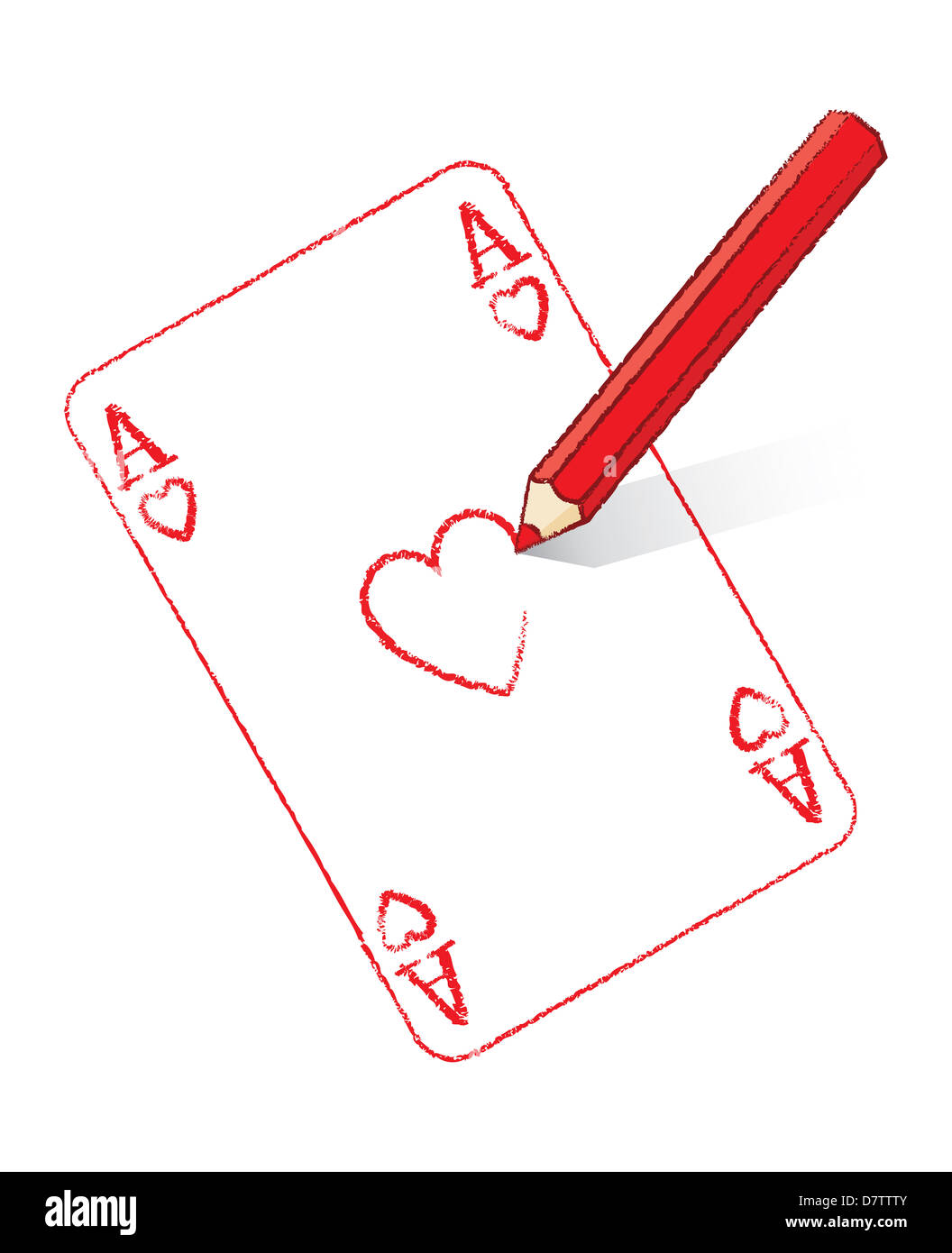 Red Pencil Drawing Ace of Hearts Playing Cards Stock Photo - Alamy