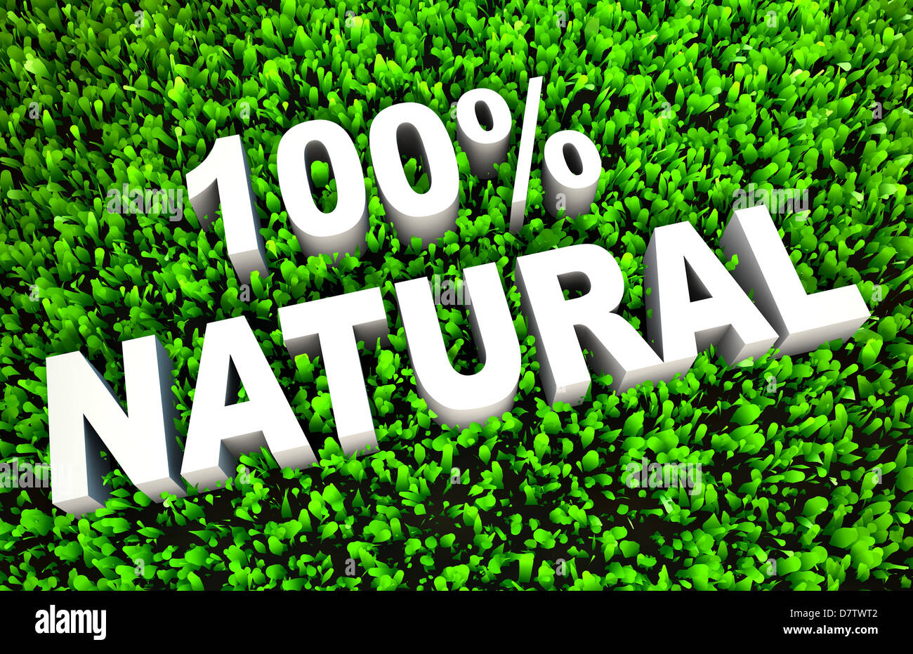 100% Natural Sign on Rendered Grass in 3D Stock Photo - Alamy